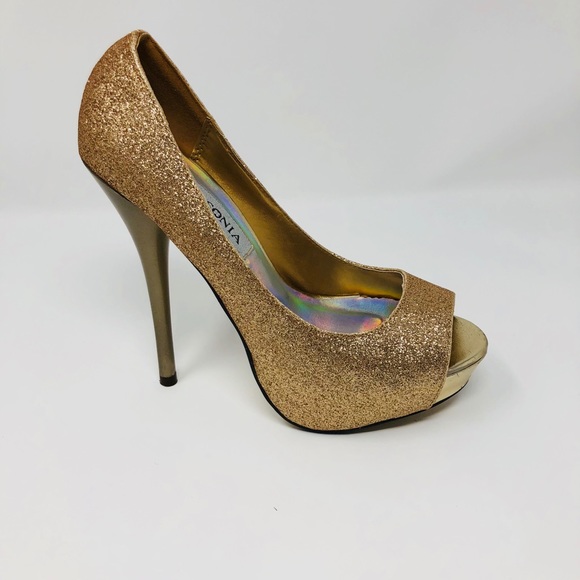 Lasonia | Shoes | Lasonia Platform Gold Glitter Evening Shoe 7 | Poshmark